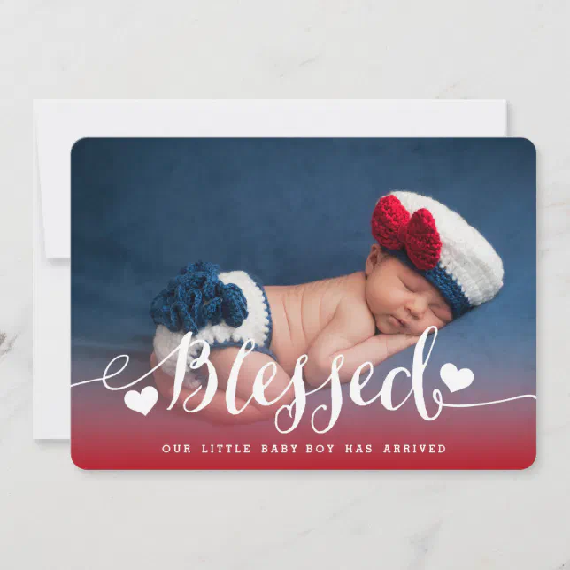 Blessed | Baby Boy Birth Announcement | Zazzle