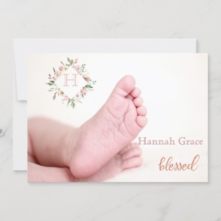 Blessed | Baby Girl Birth Announcement | Zazzle