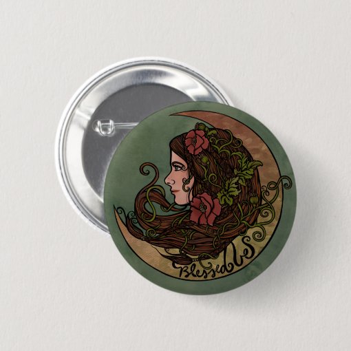 Blessed Be Moon Goddess Pagan Art Button | Zazzle