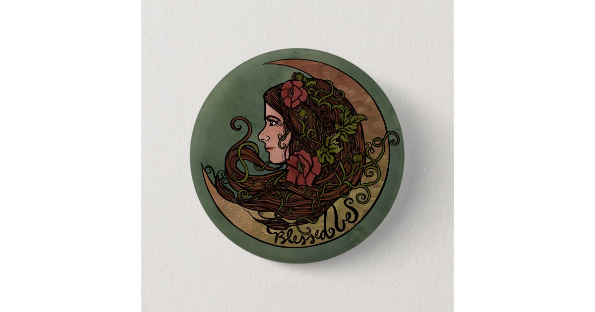 Blessed Be Moon Goddess Pagan Art Button | Zazzle