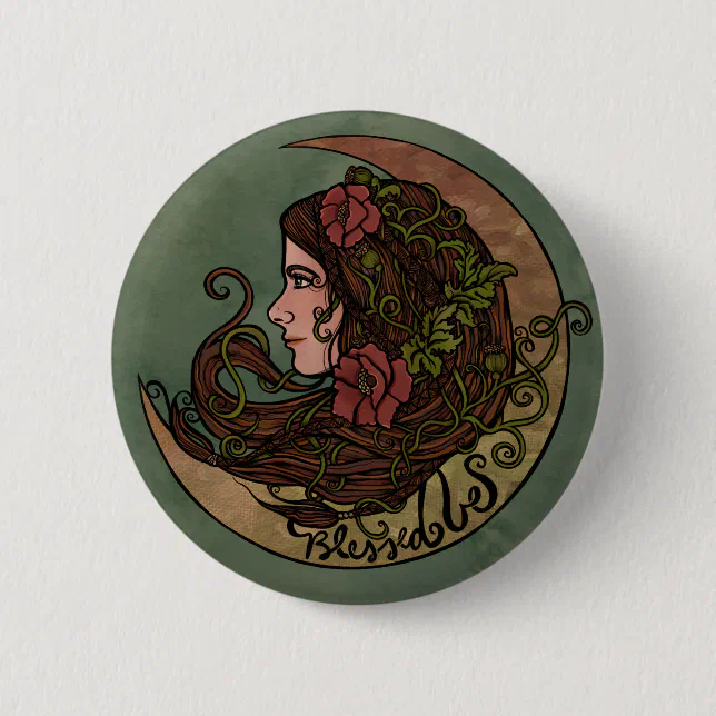 Blessed Be Moon Goddess Pagan Art Button | Zazzle