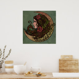 Blessed Be Moon Goddess Pagan Art Poster | Zazzle