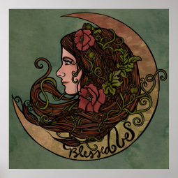 Blessed Be Moon Goddess Pagan Art Poster | Zazzle