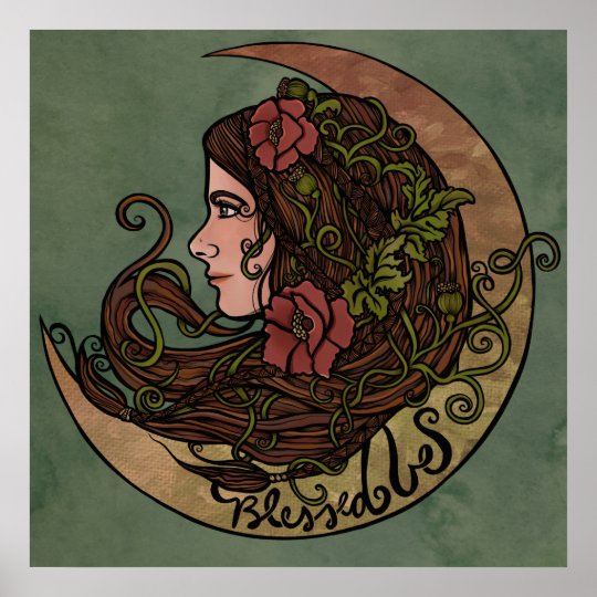 Blessed Be Moon Goddess Pagan Art Poster | Zazzle.com