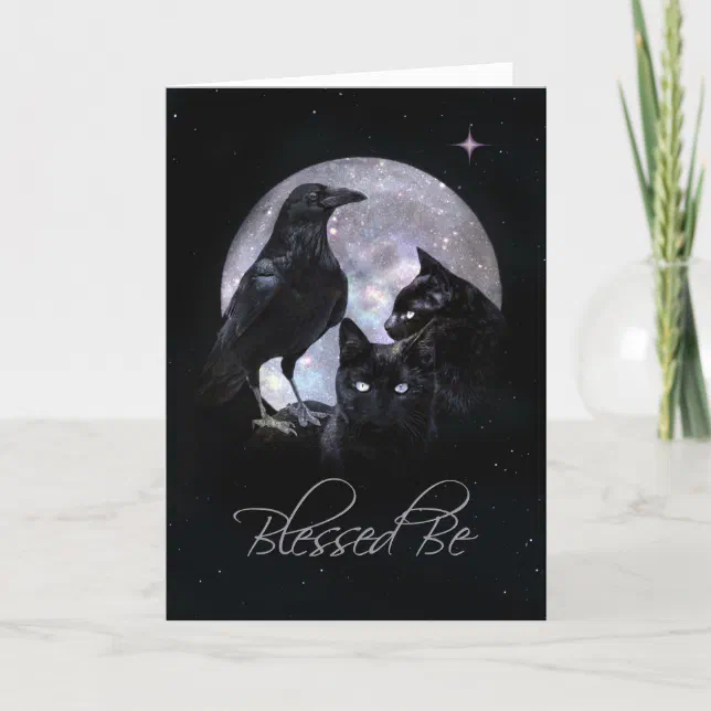 Blessed Be Raven and Black Cat Wicca Birthday Card | Zazzle