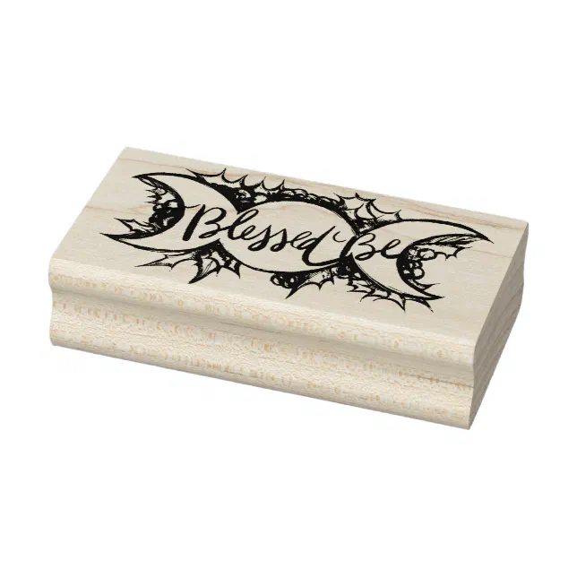 Blessed Be Triple Moon Goddess Holly Yule Rubber Stamp | Zazzle