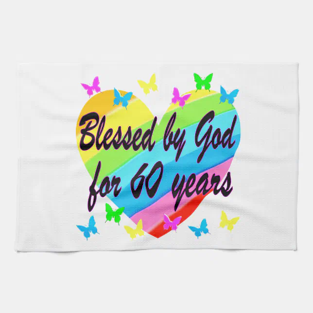 BLESSED BY GOD FOR 60 YEARS HEART DESIGN TOWEL | Zazzle
