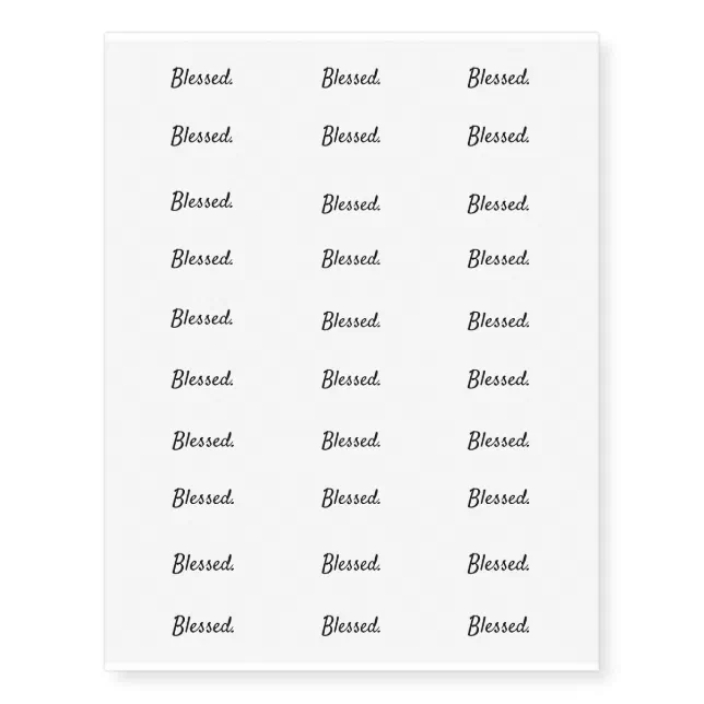 Blessed. - Clean Black and White Script Text Temporary Tattoos | Zazzle