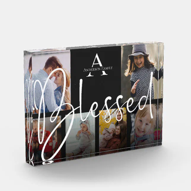 Blessed Family Name Script Monogram Photo Collage | Zazzle