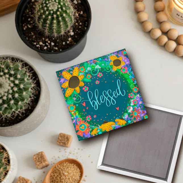 Blessed Floral Trendy Whimsical Inspirational Fun Magnet | Zazzle