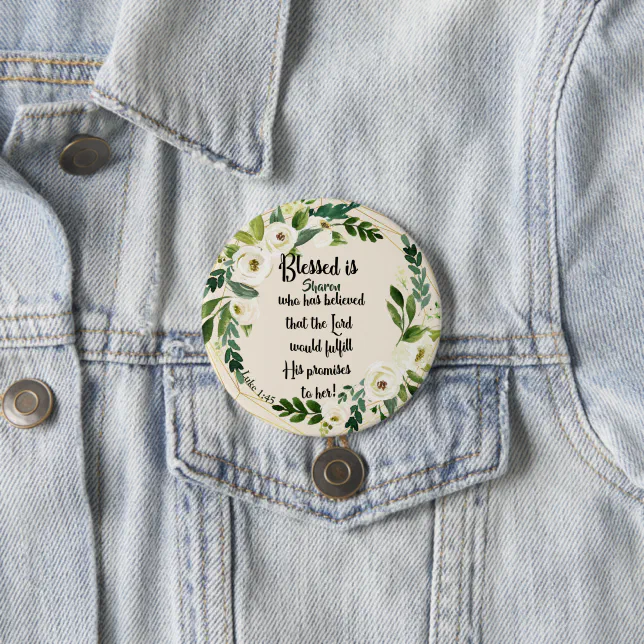 Blessed Is She Who Believed Name Christian Button | Zazzle
