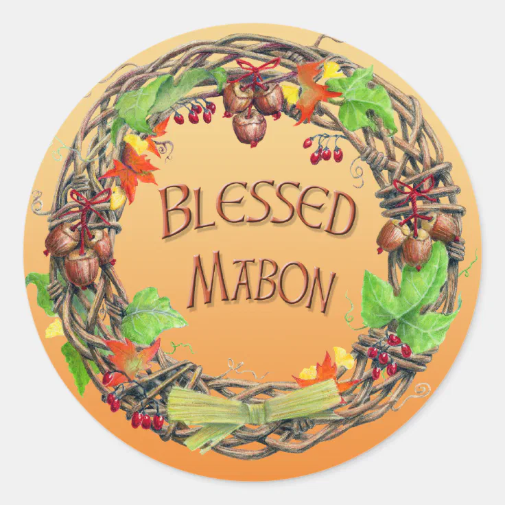 Blessed Mabon Wreath Classic Round Sticker | Zazzle