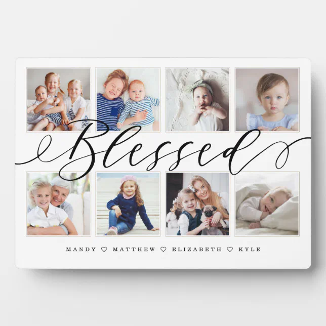Blessed Modern Calligraphy | Family Photo Collage Plaque | Zazzle