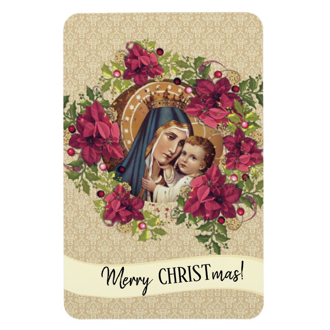Blessed Mother Baby Jesus Christmas Wreath Floral Magnet | Zazzle