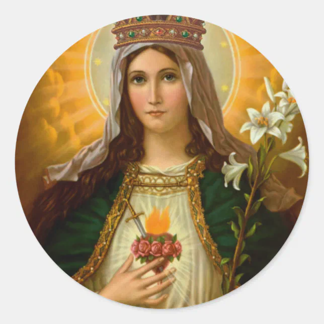 Blessed Mother Immaculate Heart of Mary Picture Classic Round Sticker ...