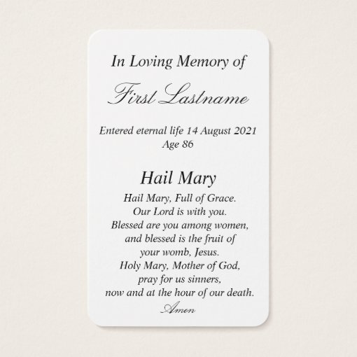 Blessed Mother Virgin Mary In Memory Prayer Card | Zazzle