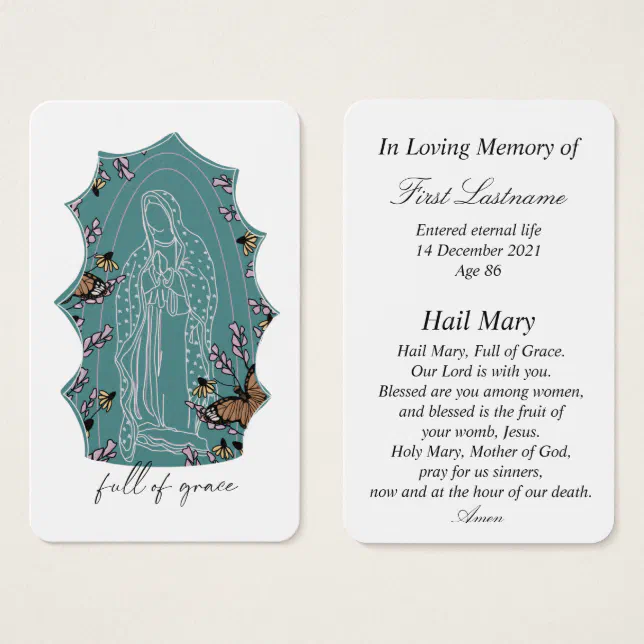 Blessed Mother Virgin Mary In Memory Prayer Card | Zazzle