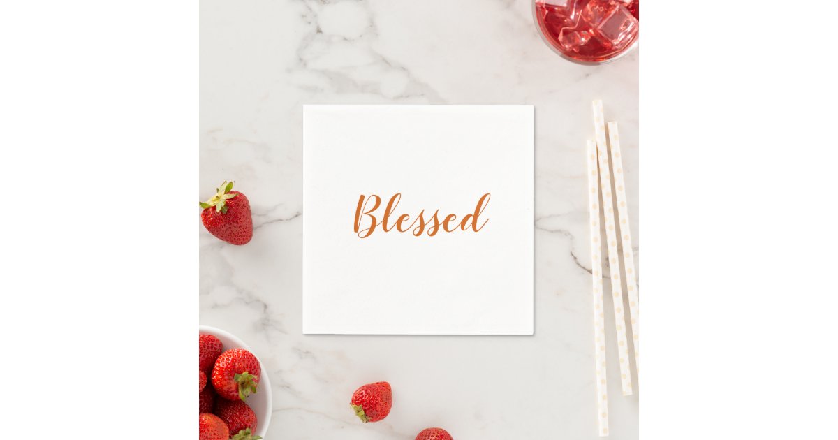 Blessed orange white script cute thanksgiving napkins | Zazzle