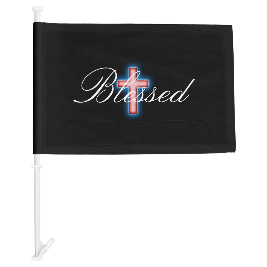 Blessed Red Cross Black Background Car Flag | Zazzle