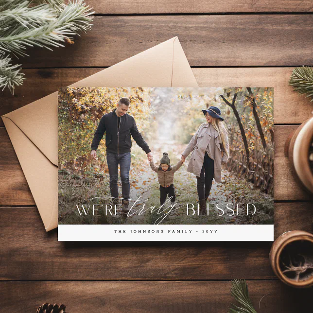 Blessed Religious Christian Family Photo Christmas Holiday Card | Zazzle