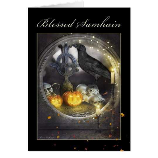 Blessed Samhain Mystical Raven Greeting Card | Zazzle