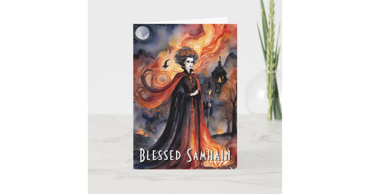 Blessed Samhain Red Queen Halloween Night Witch Card | Zazzle