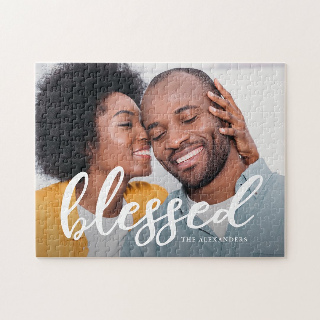 Blessed Script with Name Photo Jigsaw Puzzle | Zazzle