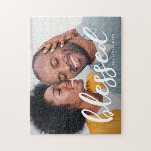Blessed Script with Name Photo Jigsaw Puzzle | Zazzle