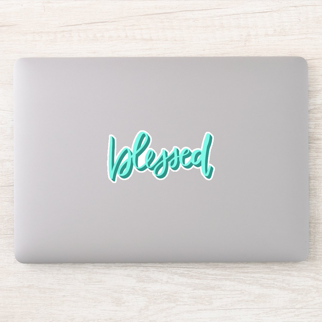 Blessed - scripted hand lettered word sticker | Zazzle