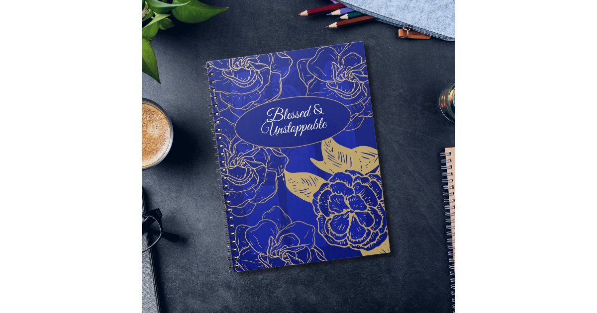 Blessed & Unstoppable Quote On Blue Vintage Floral Notebook | Zazzle