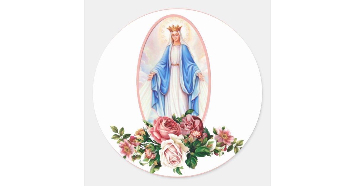 Blessed Virgin Mary Catholic Roses Religious Classic Round Sticker | Zazzle