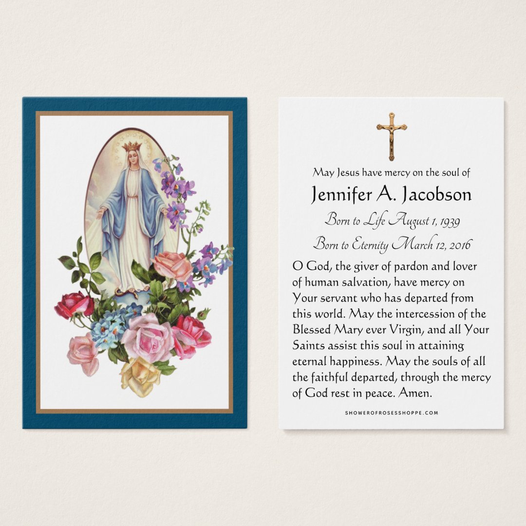 Blessed Virgin Mary Funeral Memorial Holy Card | Zazzle