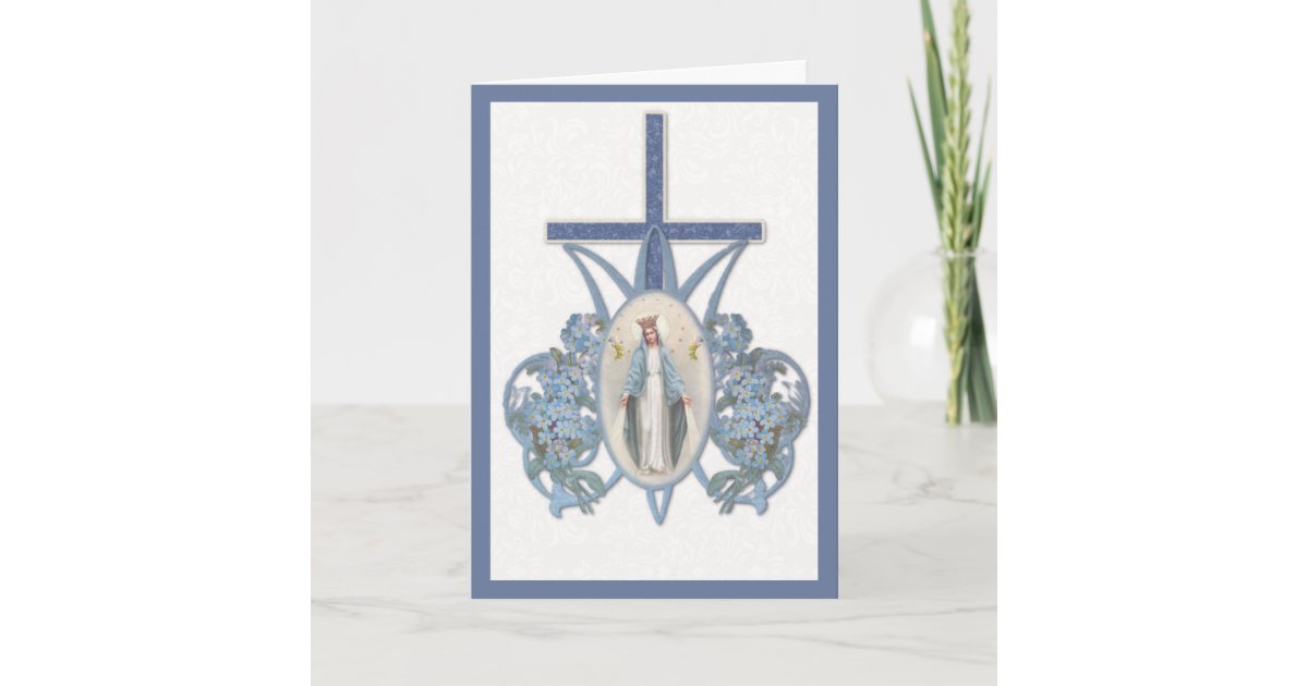 Blessed Virgin Mary Mother with Flowers Card | Zazzle