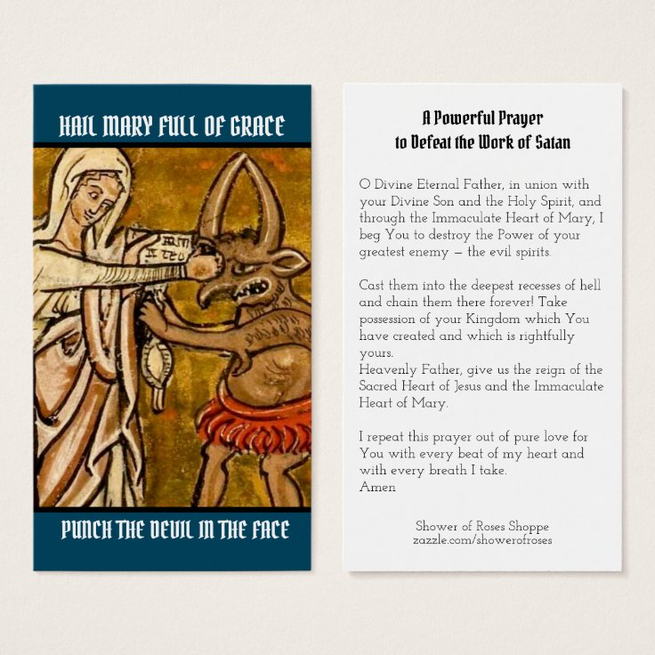 Blessed Virgin Mary Punch the Devil Holy Cards | Zazzle