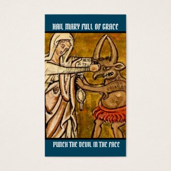 Blessed Virgin Mary Punch the Devil Holy Cards | Zazzle