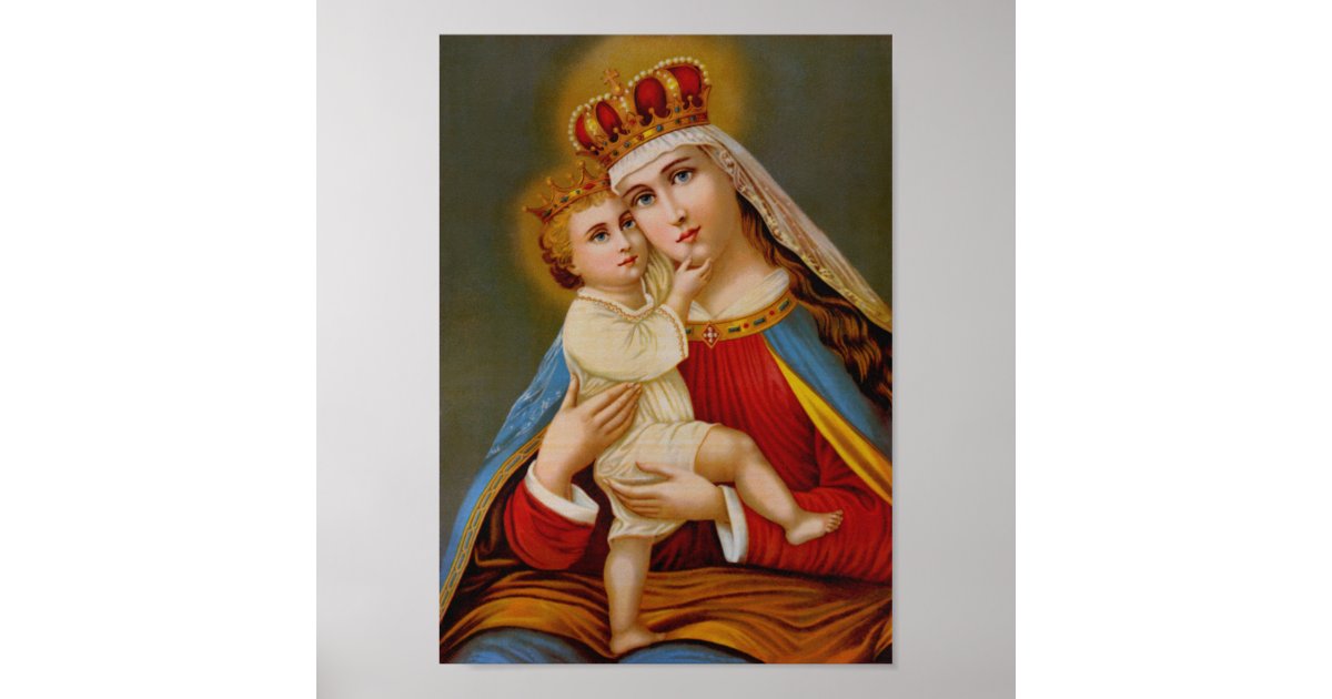 Blessed Virgin Mary Queen of Heaven Jesus Catholic Poster | Zazzle