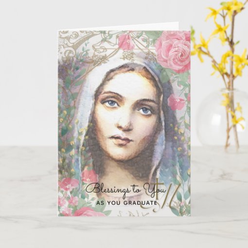 Blessed Virgin Mary Religious Floral Graduation Card | Zazzle