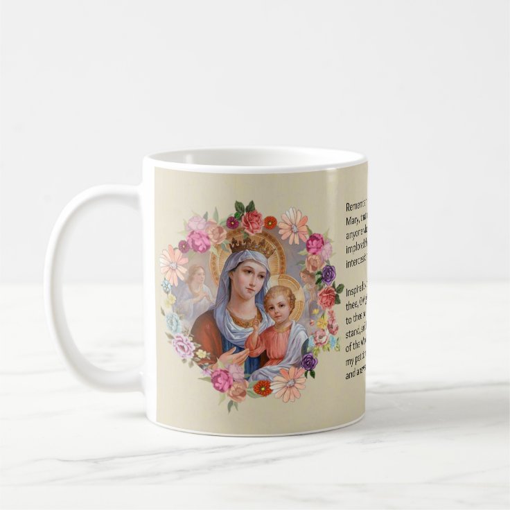 Blessed Virgin Mary Roses Memorare Prayer Coffee Mug | Zazzle