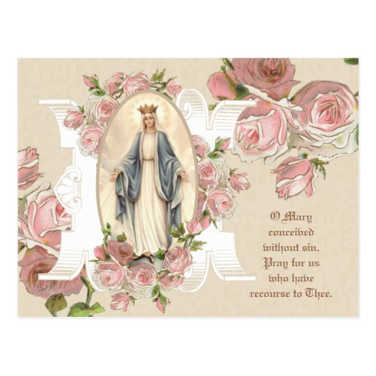 Blessed Virgin Mary Roses Vintage Religious Postcard | Zazzle.com