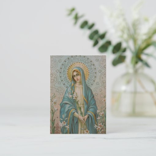 Blessed Virgin Mary with Lilies Memorare Holy Card | Zazzle