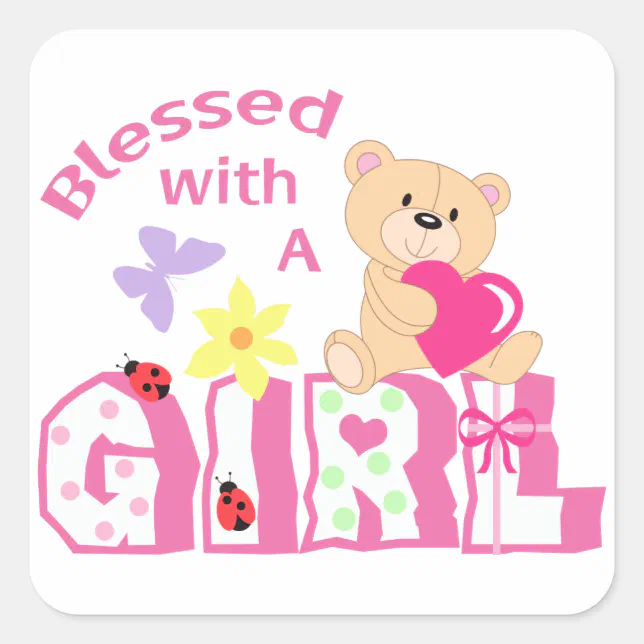 Blessed With a Girl Square Sticker | Zazzle