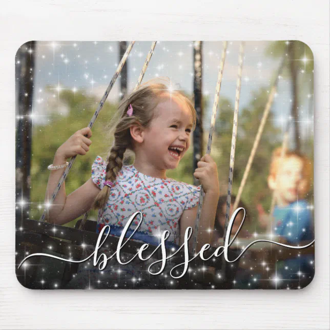 Blessed Your Photo Surrounded by Sparkle Stars Mouse Pad | Zazzle