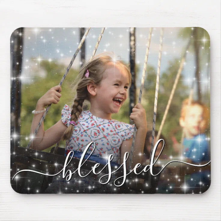 Blessed Your Photo Surrounded by Sparkle Stars Mouse Pad | Zazzle