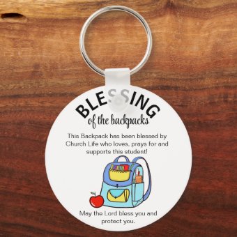 Blessing of the backpacks gift tags keychain | Zazzle