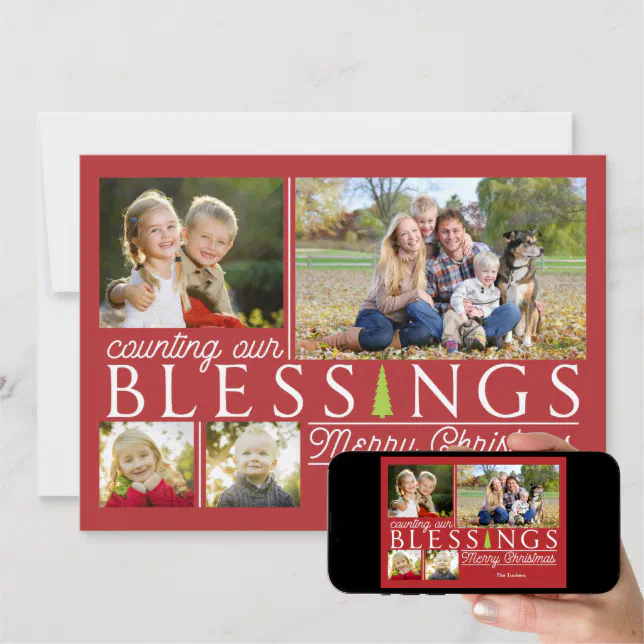 Blessings Collage Christmas Photo Card | Zazzle