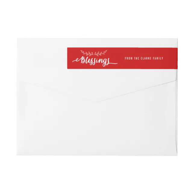 Blessings Red and White | Holiday Wraparound Label | Zazzle