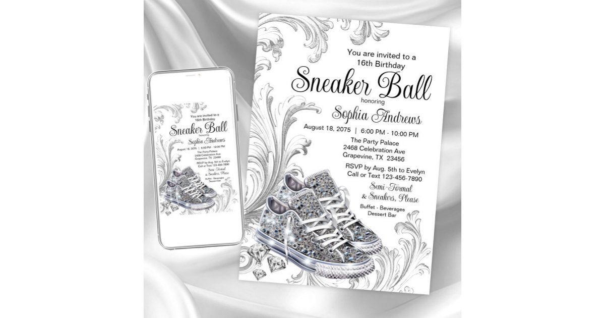 Bling Diamond Sneaker Ball Birthday Party Invitation | Zazzle