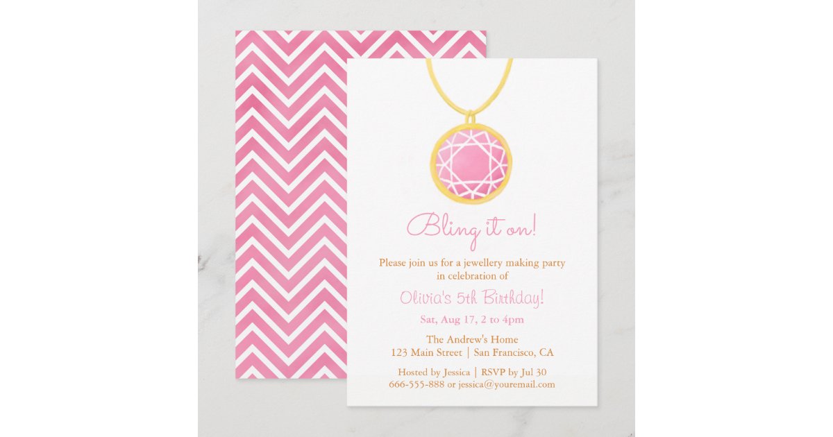 Bling It On Jewellery Making Girls Birthday Party Invitation | Zazzle