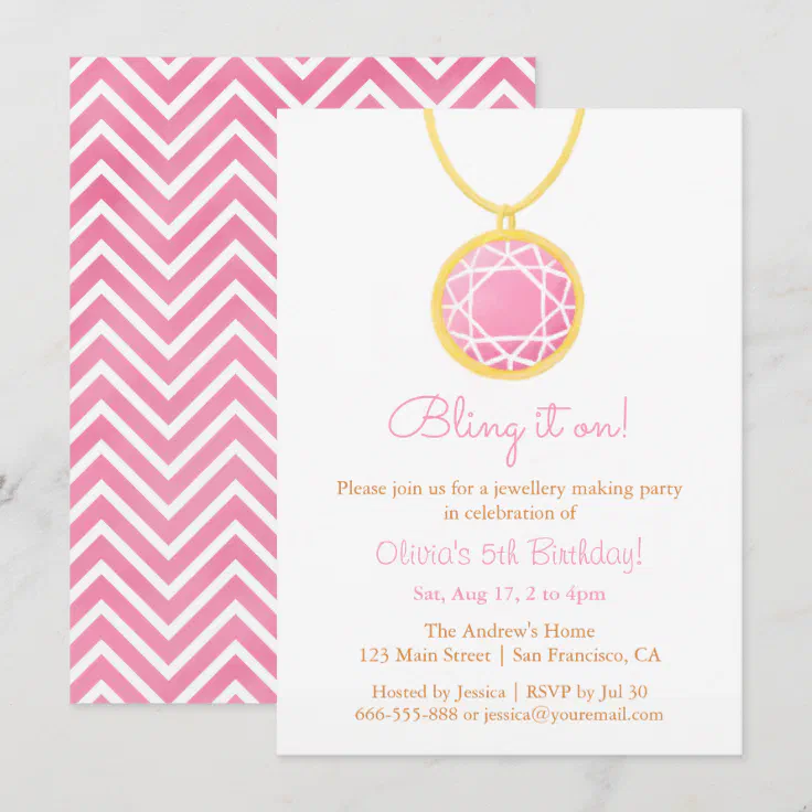 Bling It On Jewellery Making Girls Birthday Party Invitation | Zazzle