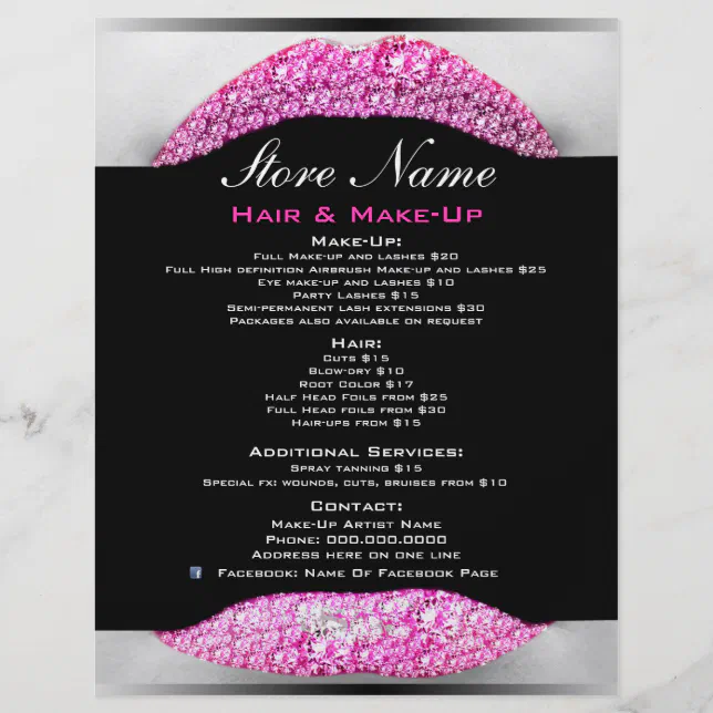 Bling Make-Up Artist Beauty Salon List Of Services Flyer | Zazzle Bling Make-Up Artist Beauty Salon List Of Services Flyer | Zazzle